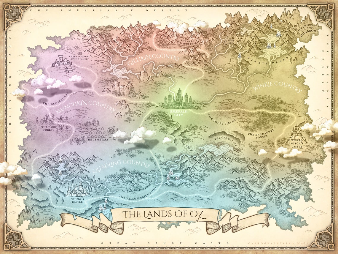 Lands of Oz Map From Dorothy and the Wizard of Oz Wicked the - Etsy