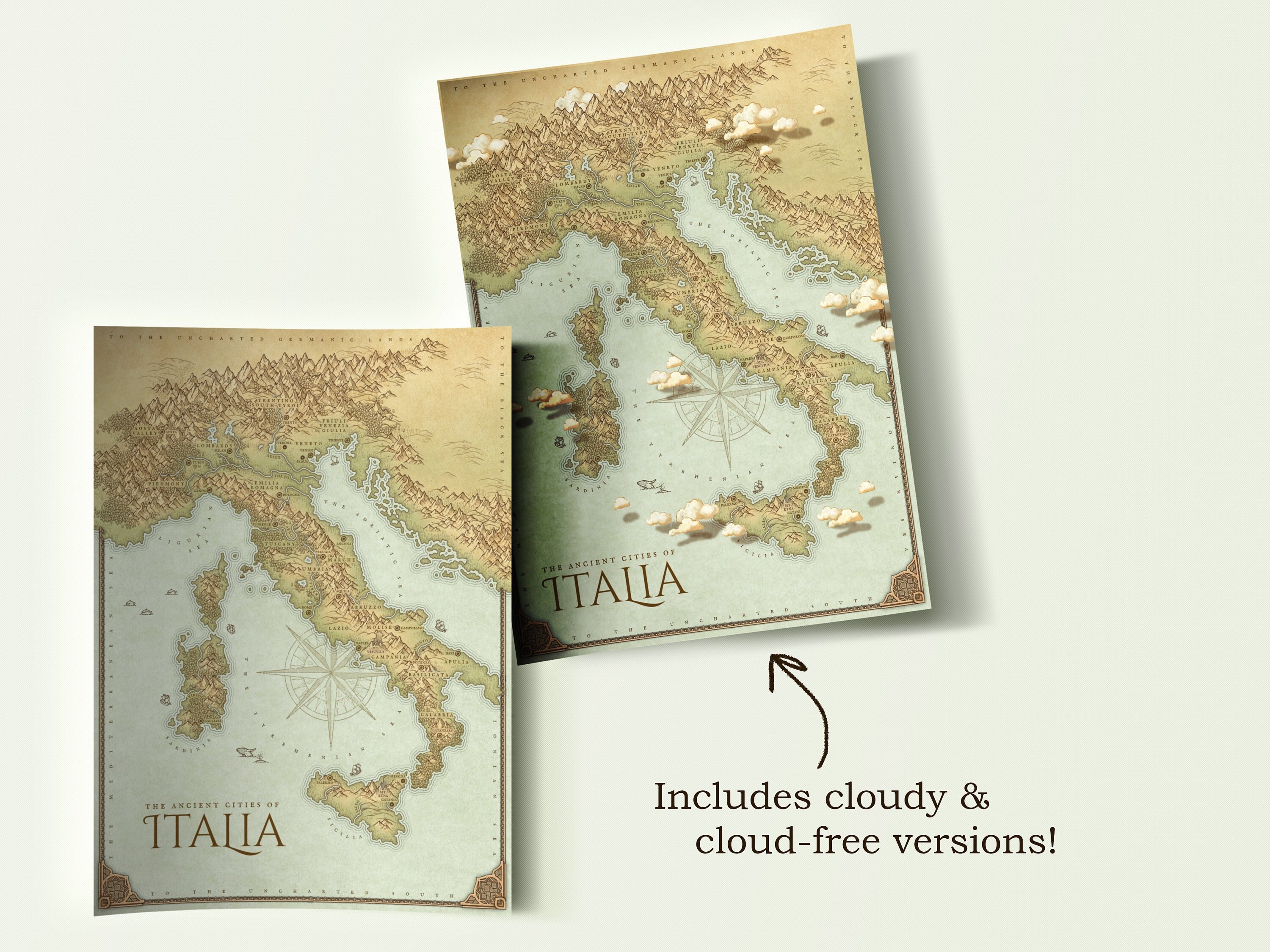 Italy Map Fantasy Style Map of Italia Map of Italy Wall Art, Italy ...