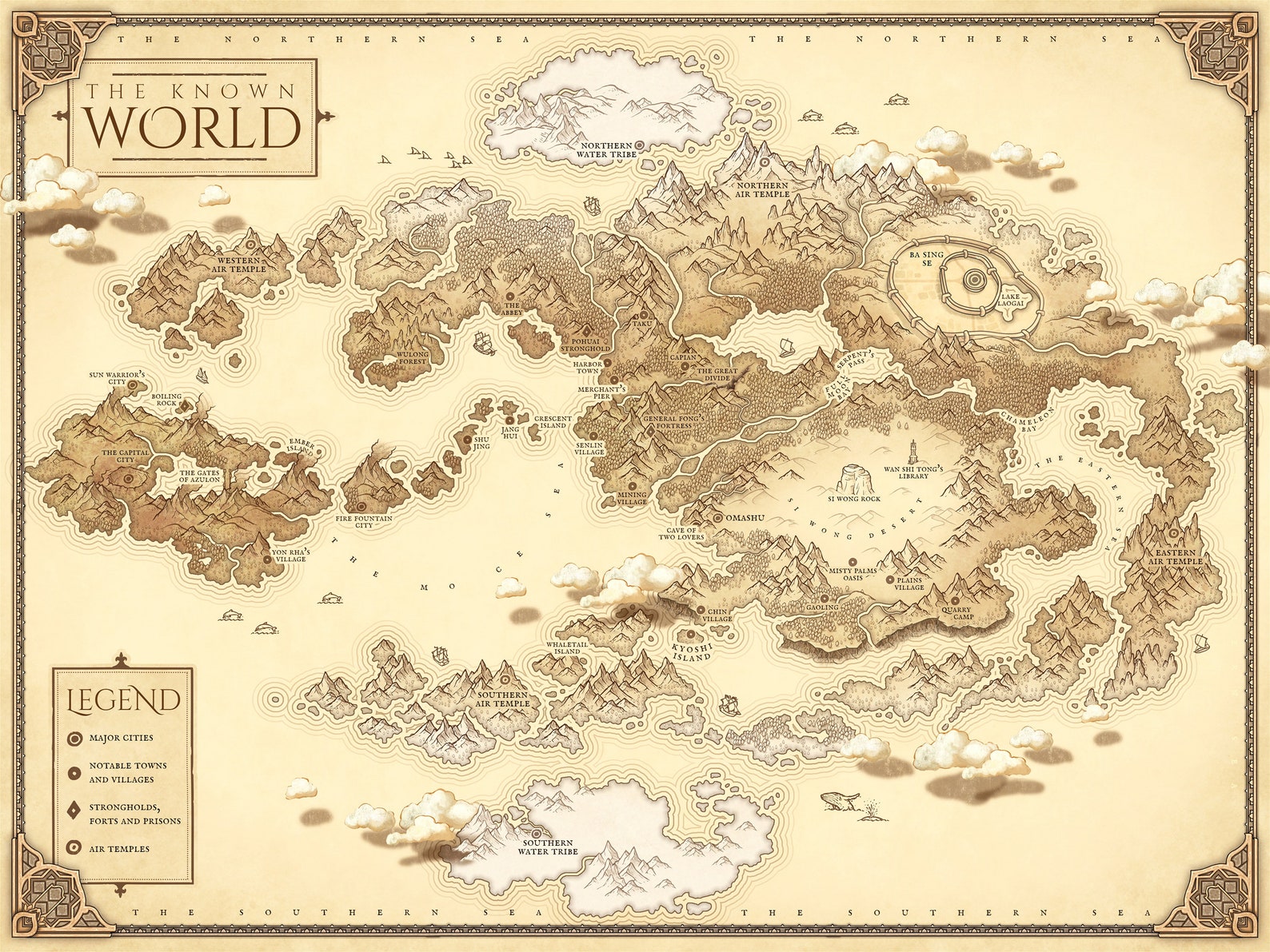 ATLA Map Avatar the Last Airbender World Aged Parchment | Etsy Ireland