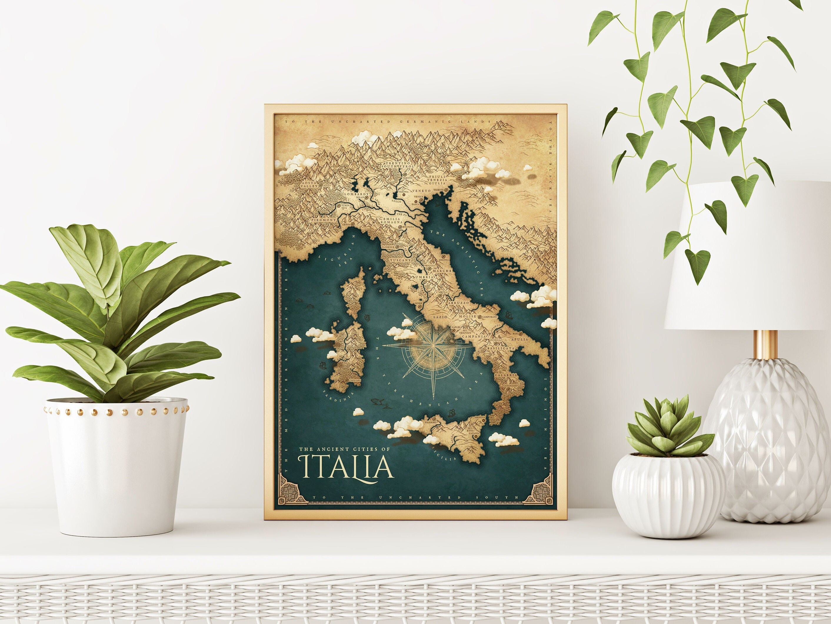 Italy Map - Dark Fantasy Style Map of Italia - Map of Italy Poster ...
