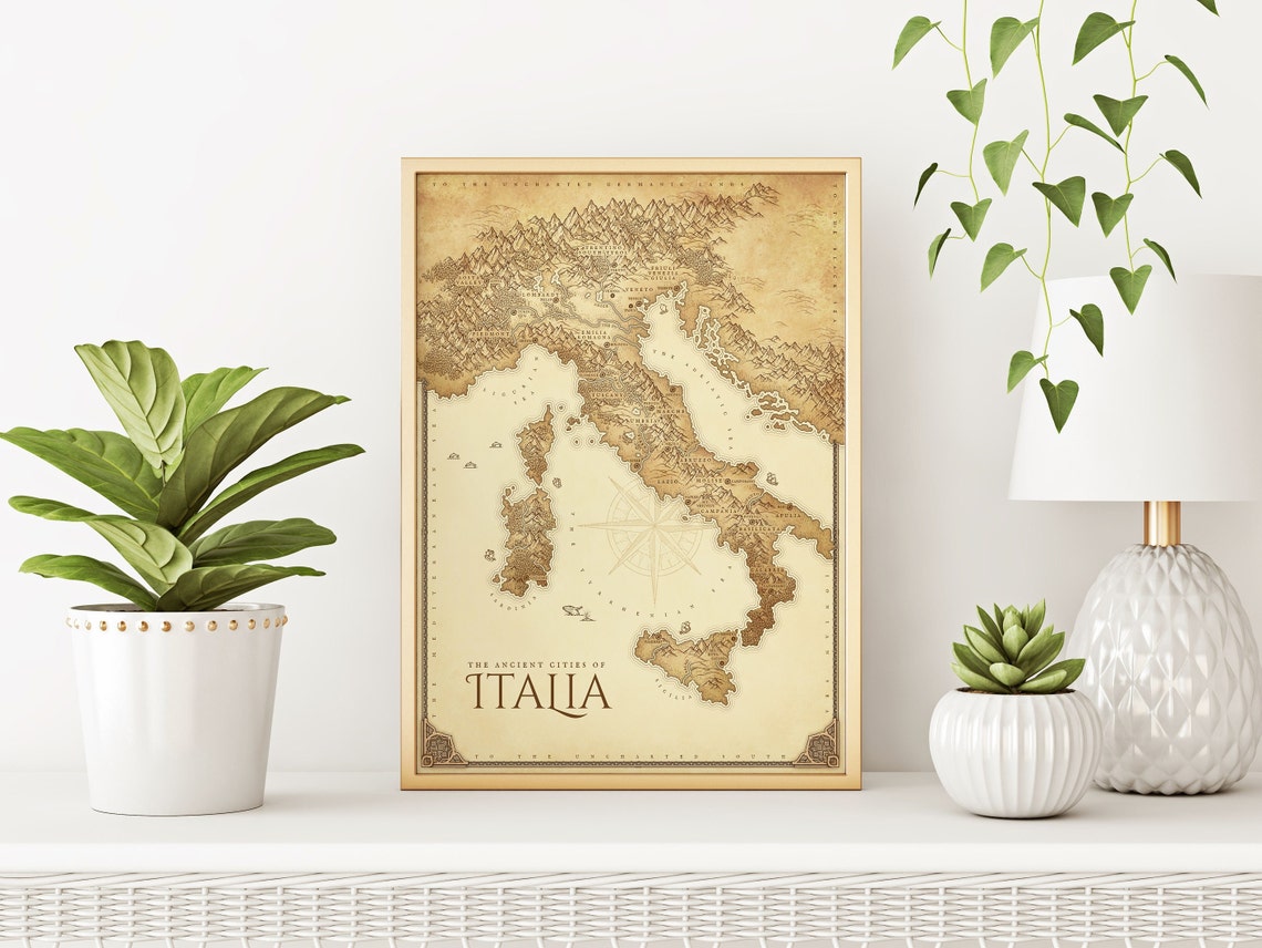 Italy Map - Vintage Parchment Style Map of Italia - Map of Italy Poster ...