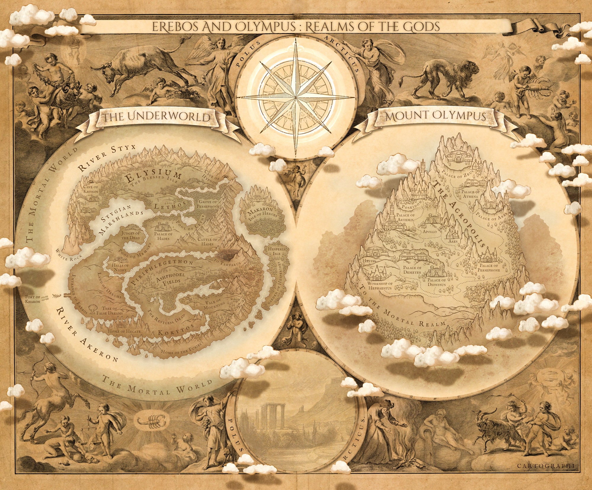 Griechische Unterwelt & Mount Olympus Druck Hades Karte | Etsy