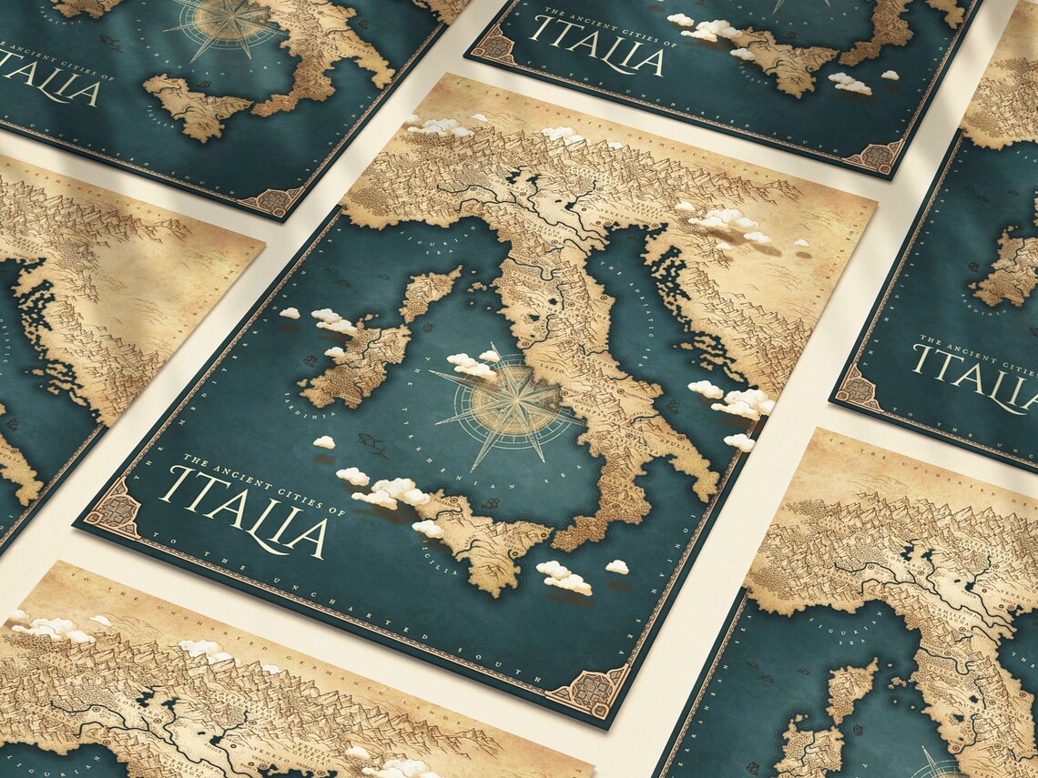Italy Map - Dark Fantasy Style Map of Italia - Map of Italy Poster ...