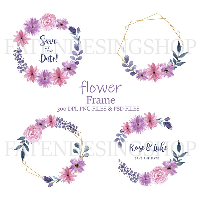Purple Flower Frame Clipart, Watercolor Clipart, PNG Clip Art ...