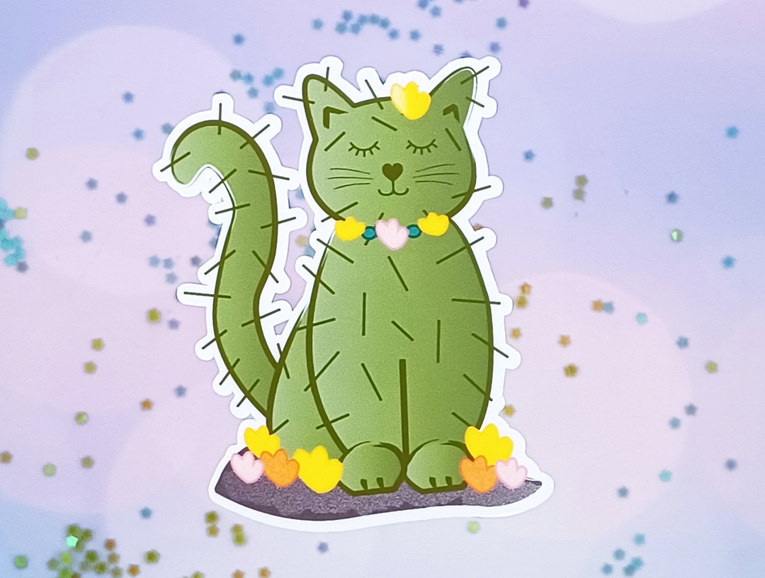 Cat Sticker, Cactus Sticker for Water Bottle, Cat Owner Gift, Cat ...