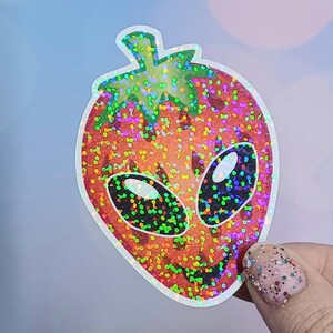 Strawberry Sticker, Alien Head Sticker, Nerdy Gifts for Her, UFO Gifts ...