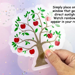 Apple Tree Sticker for Window, Fruit Suncatcher Window Cling, Rainbow ...