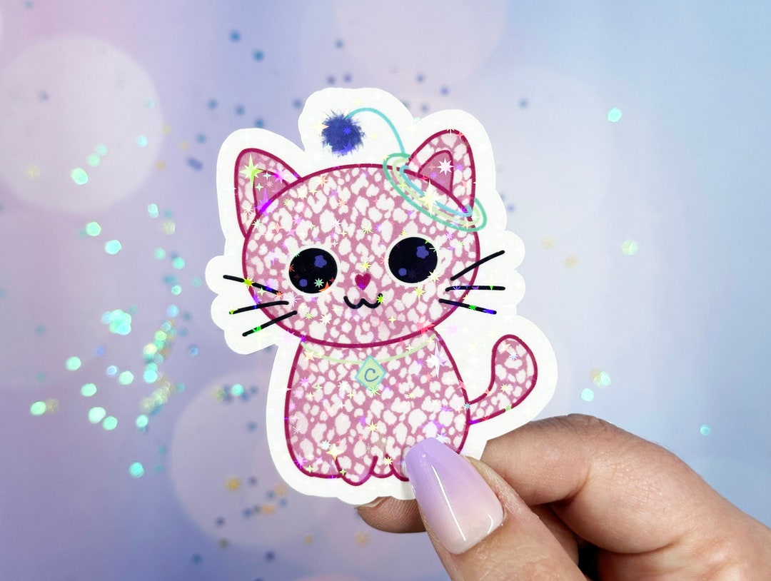 Pink Cat Sticker for Water Bottle, Cat Gifts for Cat Lover, Pink ...