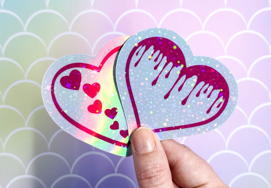 Heart Holographic Stickers, Water Resistant, Water Bottle Sticker ...