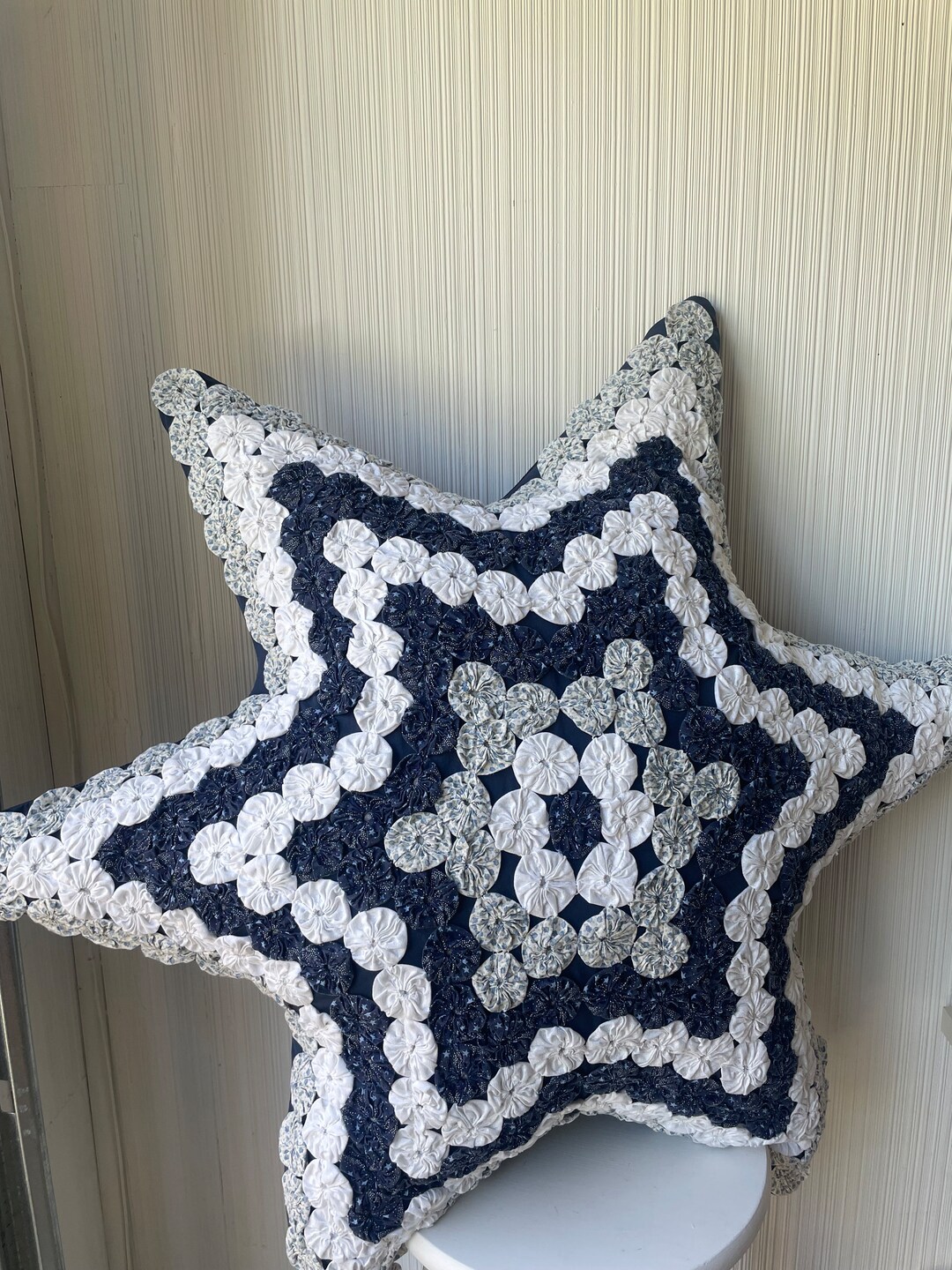 Vintage Star Pillow/vintage Yo-yo Pillow/handmade Pillow/floor Cushion ...