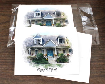 Family Note Card Folded Personalized Family Note Cards Watercolor Home ...