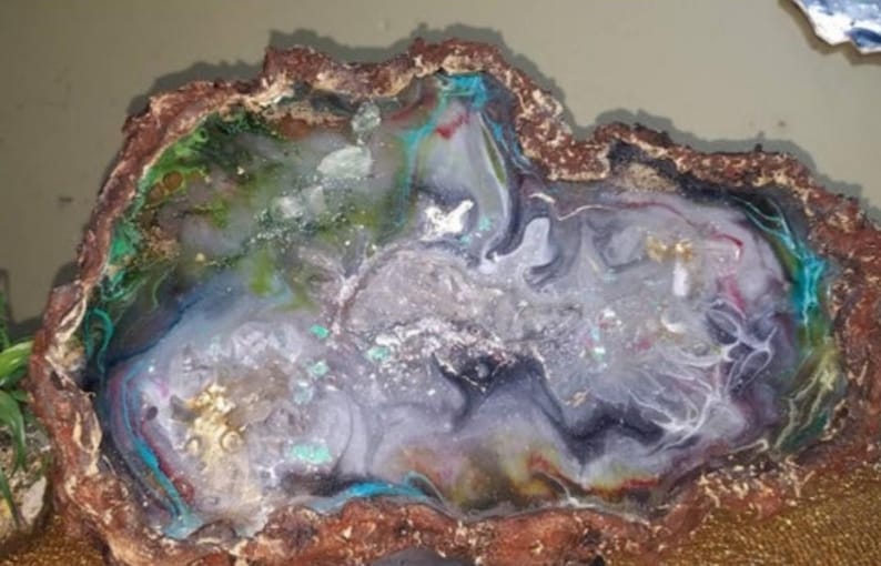 Made to Order Iridescent Opal Geode Art, Resin Sculpture, Wall Hanging ...