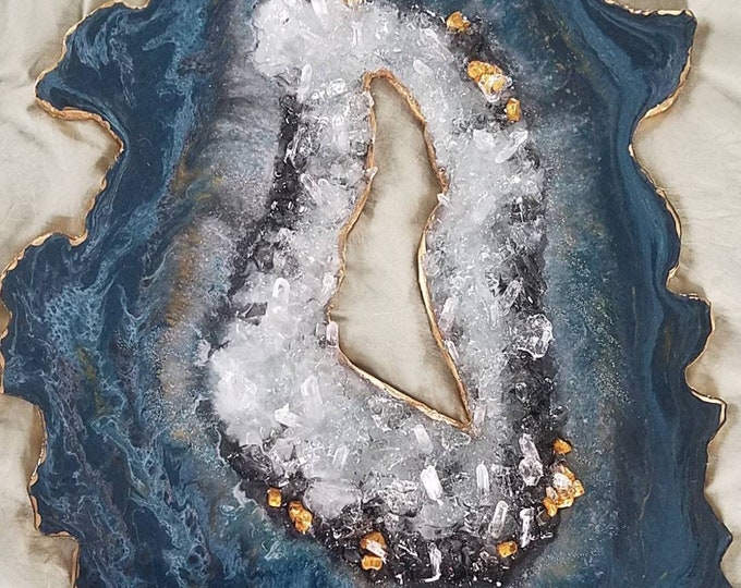 Resin Geode Art, White and Gold Geode Wall Art, 3D Geode Painting ...