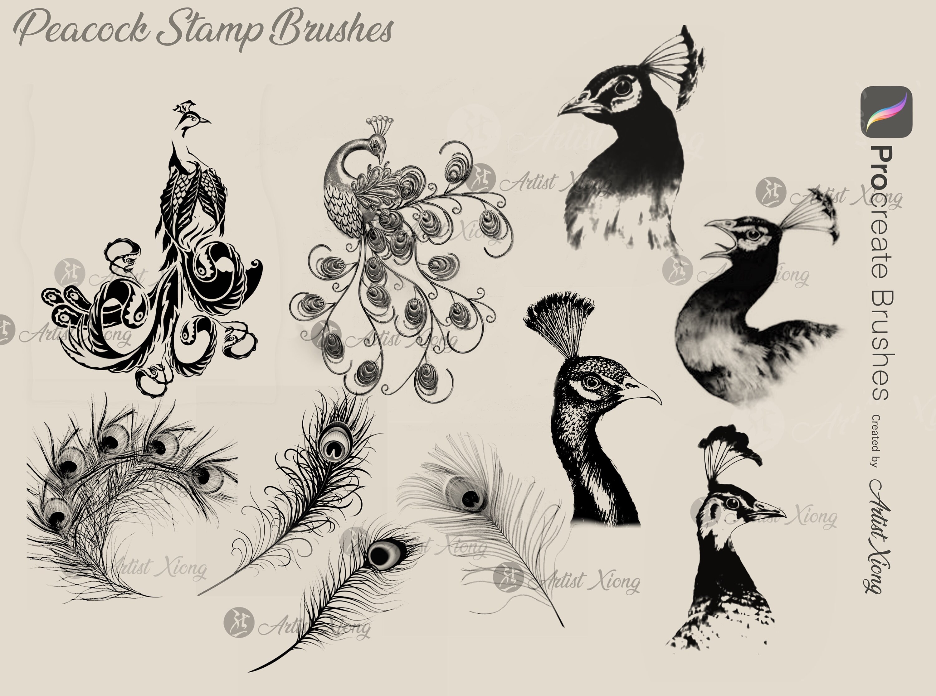 Peacock Stamp Brushes for Procreate - Etsy