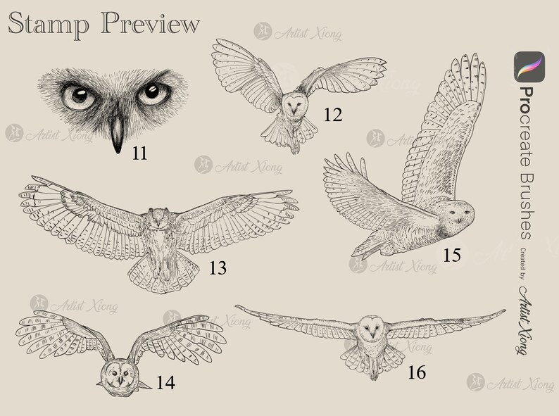 Realistic Owl Stamp Brushes for Procreate - Etsy