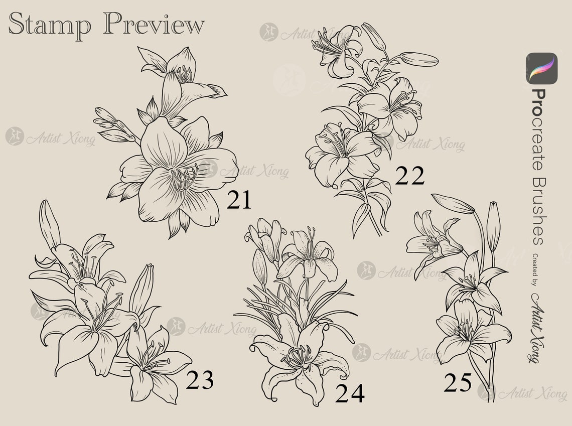 Realistic Lily Flower Stamp Brushes for Procreate - Etsy