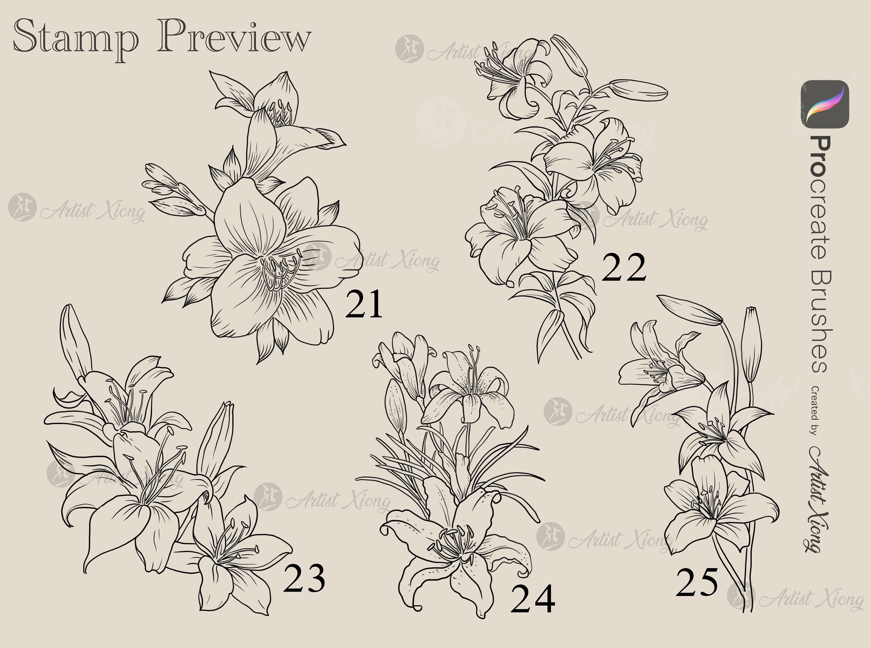 Realistic Lily Flower Stamp Brushes for Procreate - Etsy