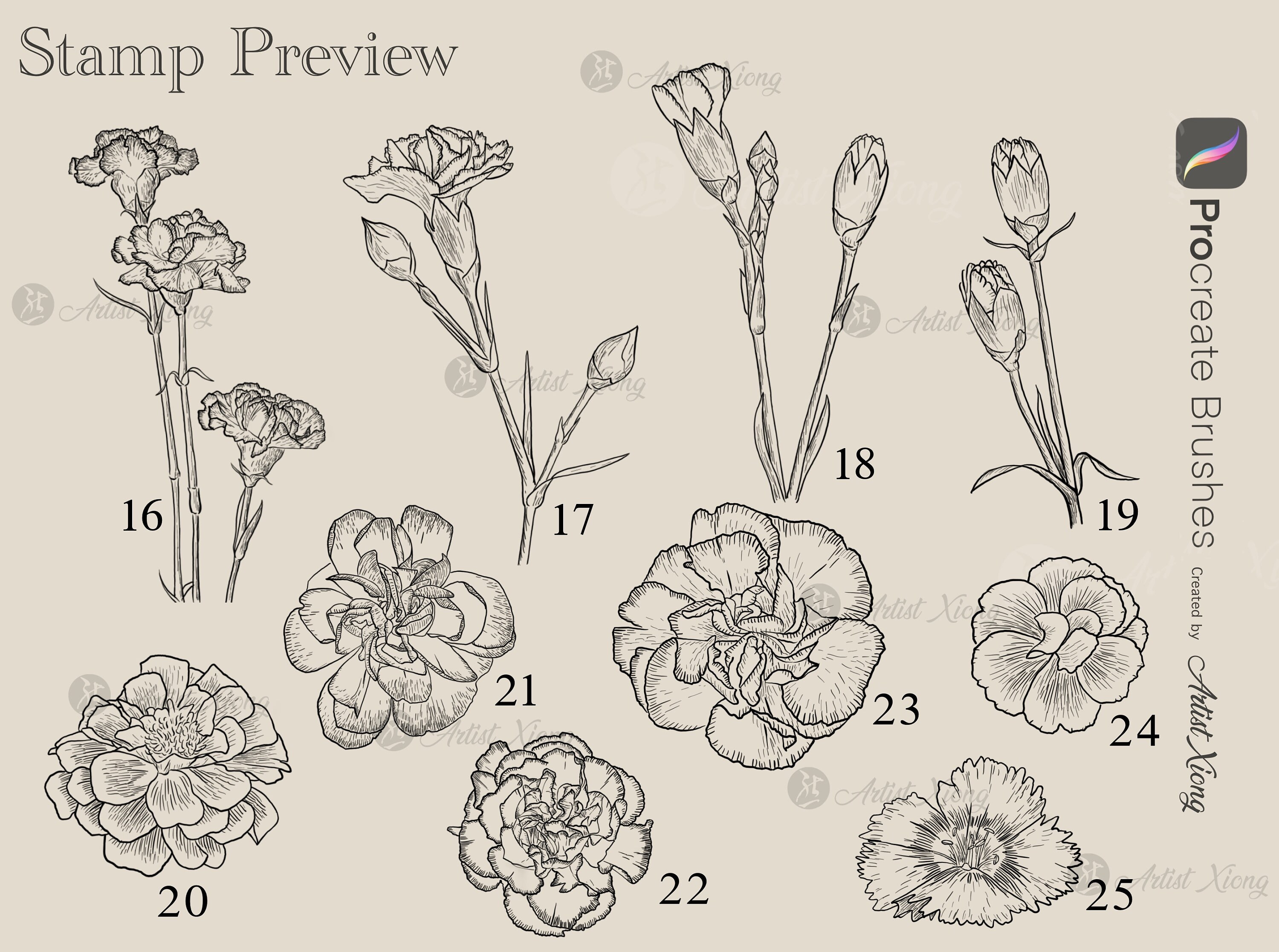 Realistic Carnation Stamp Brushes for Procreate - Etsy