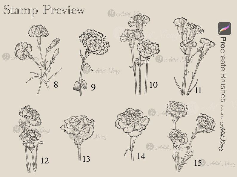 Realistic Carnation Stamp Brushes for Procreate - Etsy