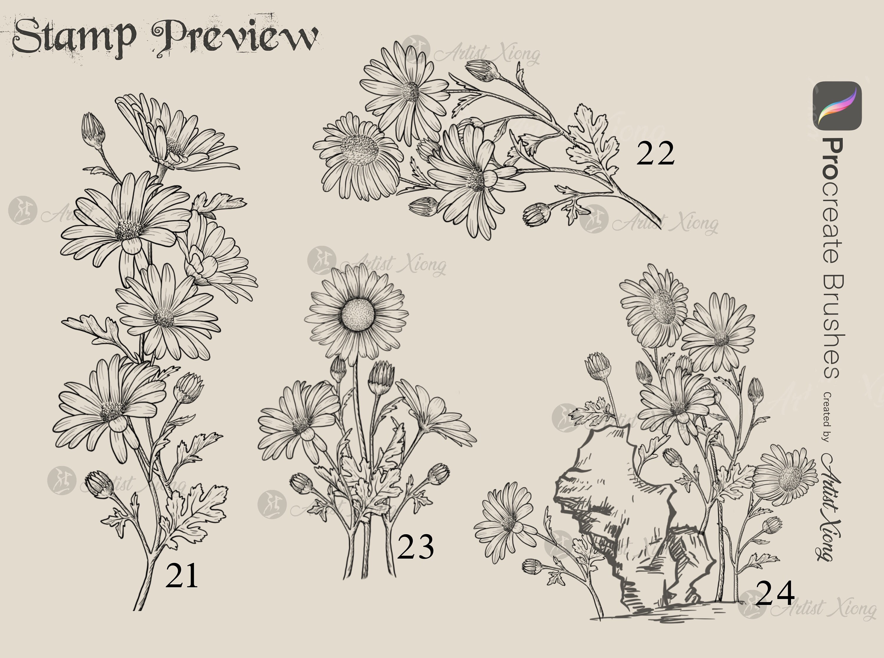 Realistic Daisy Stamp Brushes for Procreate - Etsy