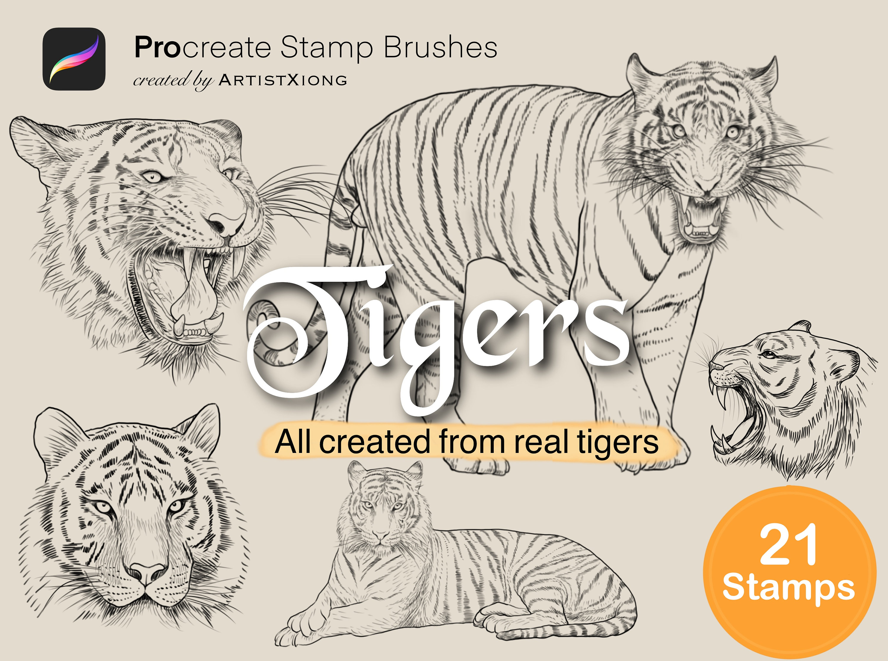 Realistic Tiger Stamp Brushes for Procreate - Etsy