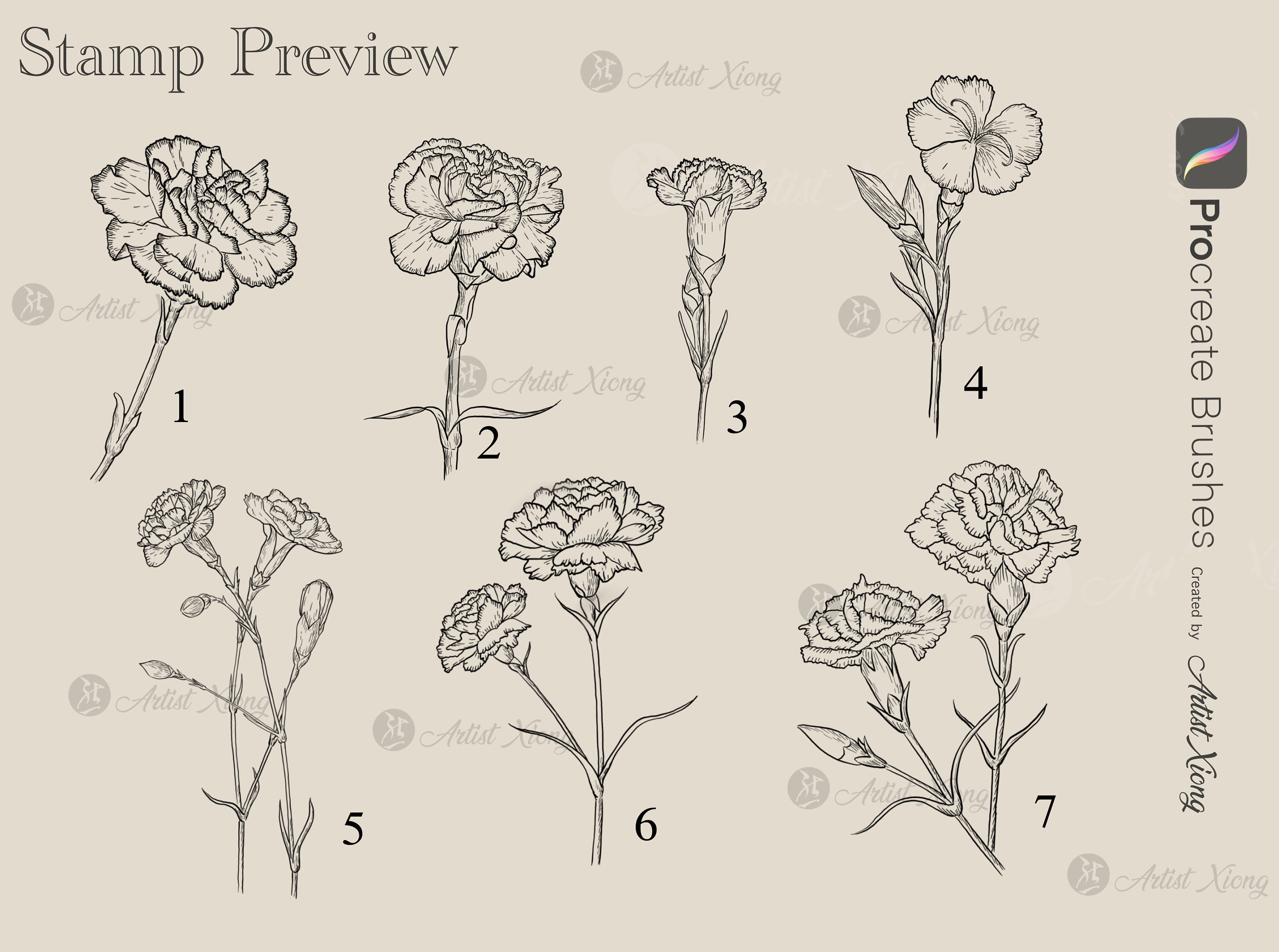 Realistic Carnation Stamp Brushes for Procreate - Etsy