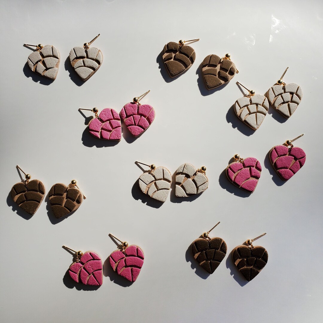 Heart-shaped Pan Dulce/concha Earrings||polymer Clay Earrings - Etsy