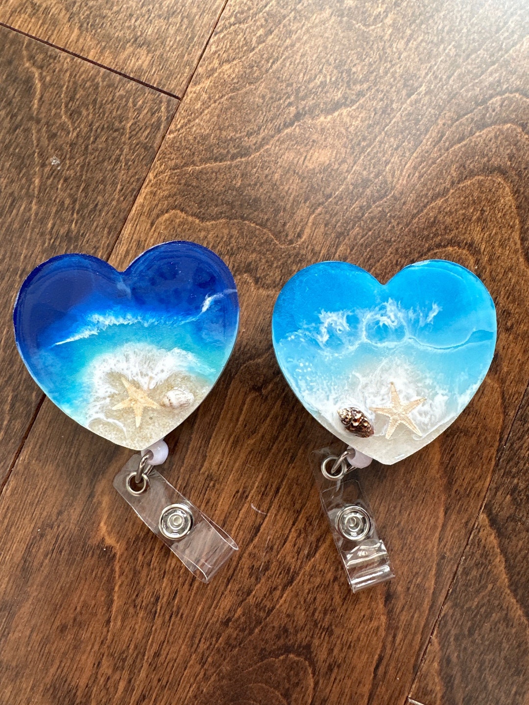 Ocean Heart Beach Badge Reel- Resin Ocean Badge Reel- Heart- Epoxy ...