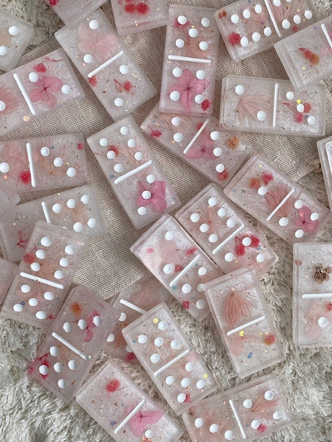 Resin Dominos Set -resin Sparkly Flowers Dominos- Resin Flowers Dominos ...
