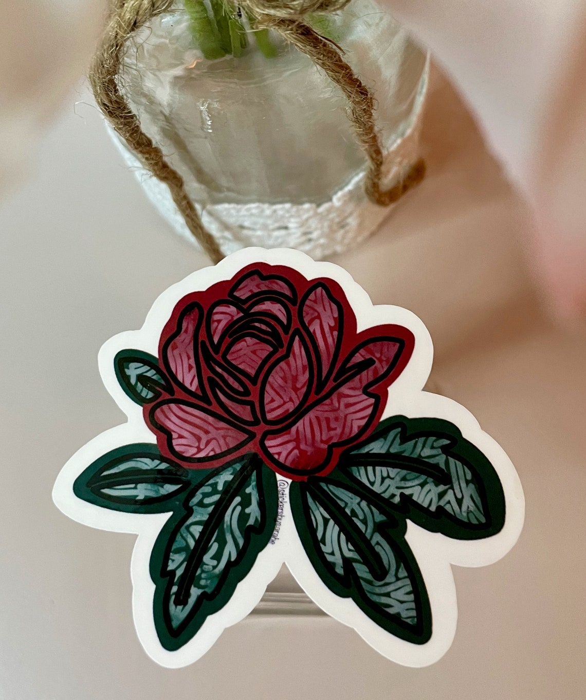 Red Rose Waterproof Vinyl Sticker for Laptop, Red Flower Water Bottle ...