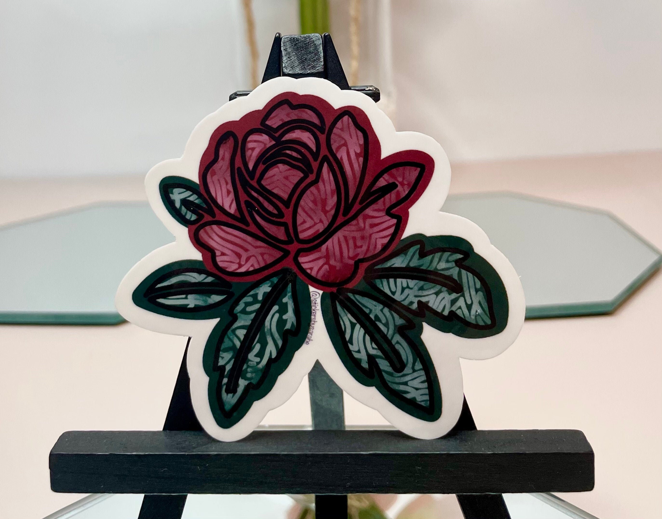 Red Rose Waterproof Vinyl Sticker for Laptop, Red Flower Water Bottle ...