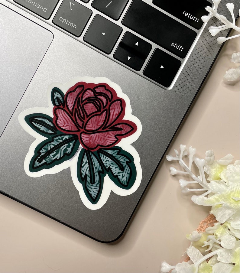 Red Rose Waterproof Vinyl Sticker for Laptop, Red Flower Water Bottle ...