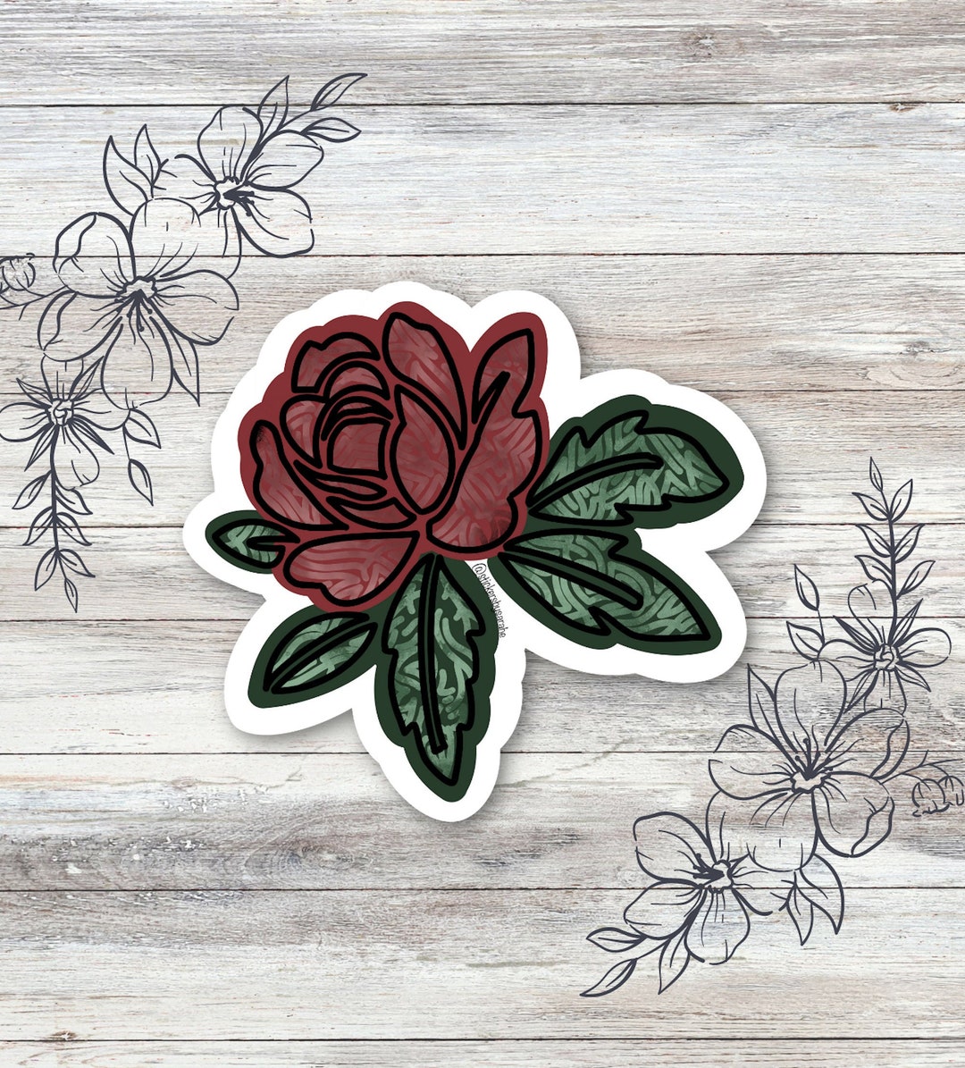 Red Rose Waterproof Vinyl Sticker for Laptop, Red Flower Water Bottle ...