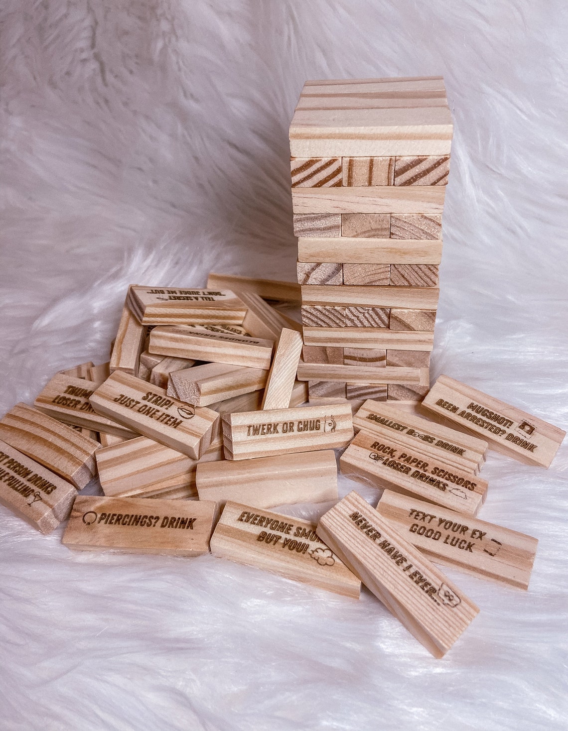 Party Jenga Custom Wood Burned Laser Engraved Party Jenga | Etsy