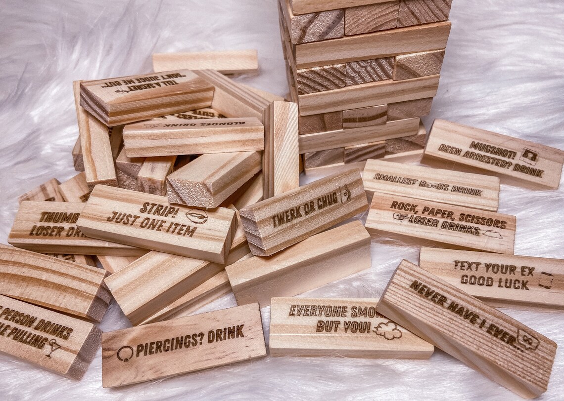 Party Jenga Custom Wood Burned Laser Engraved Party Jenga | Etsy