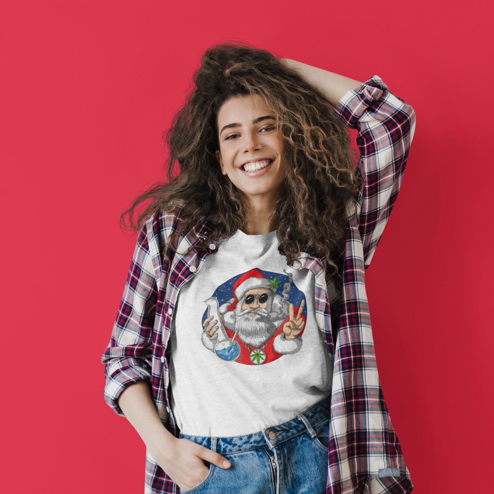 Sativa Santa T-shirt Christmas Lights Shirt by Hot and Happy - Etsy UK