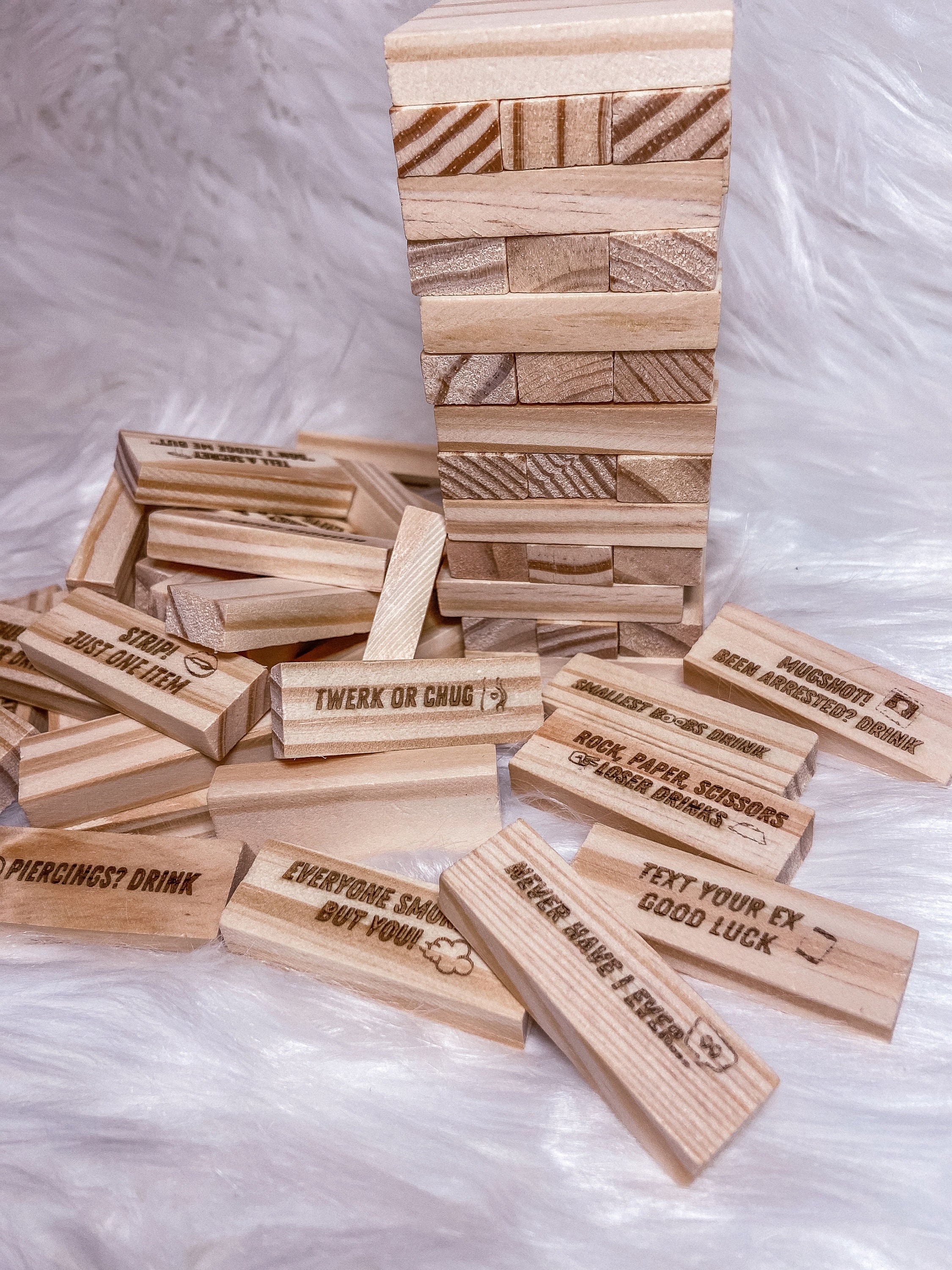 Party Jenga Custom Wood Burned Laser Engraved Party Jenga | Etsy