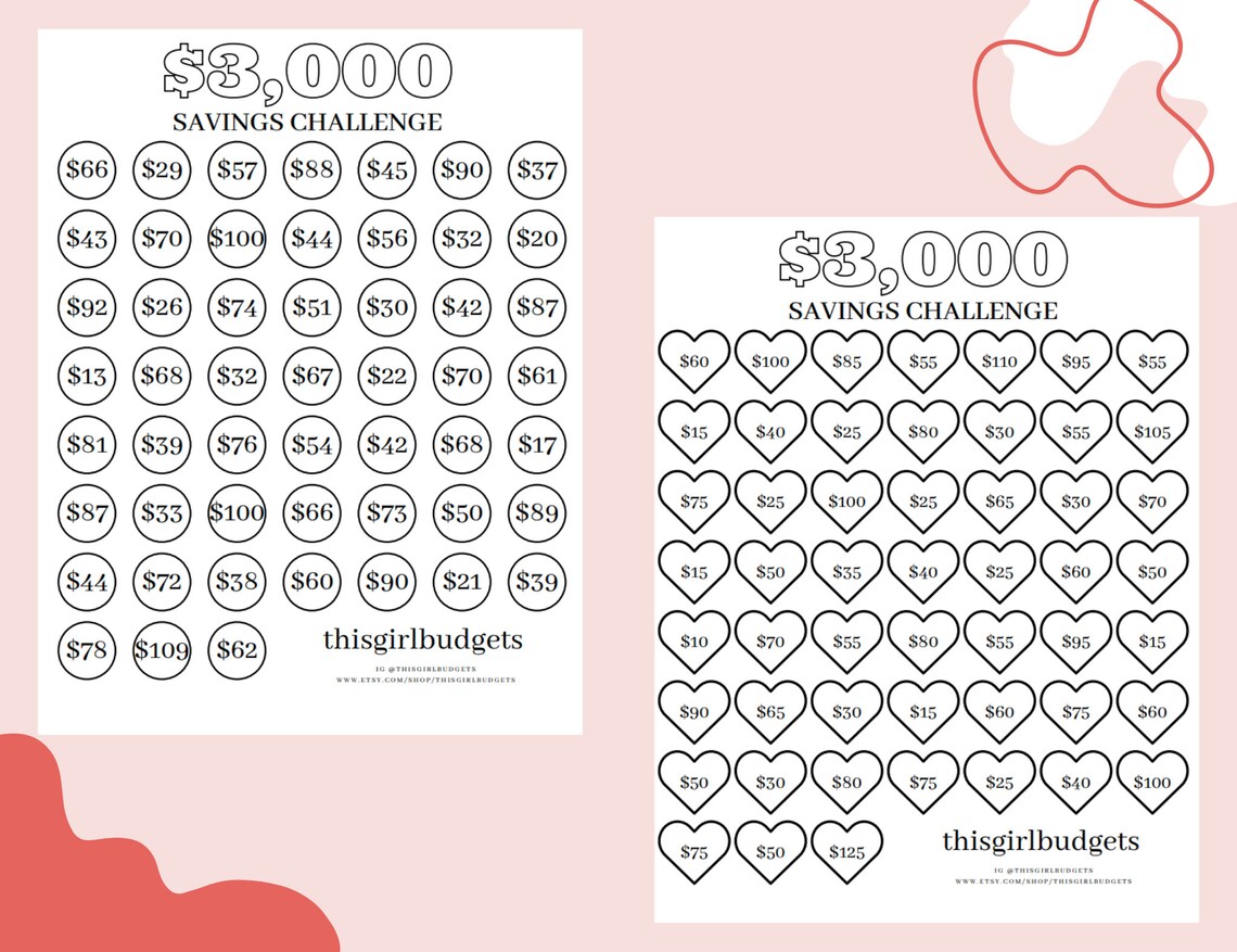 3K Savings Challenge Printable 52 Week Savings Challenge - Etsy