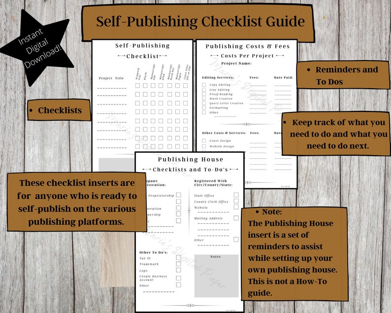 Self-publishing Checklists for Writers writers | Etsy