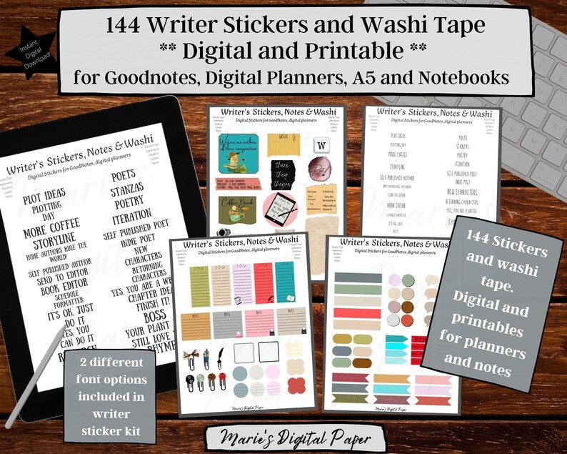 144 Author Self Published Sticker Kit Printable and Digital Stickers ...