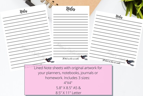 Bird Themed Note Pages Printable Lined Pages Planner - Etsy