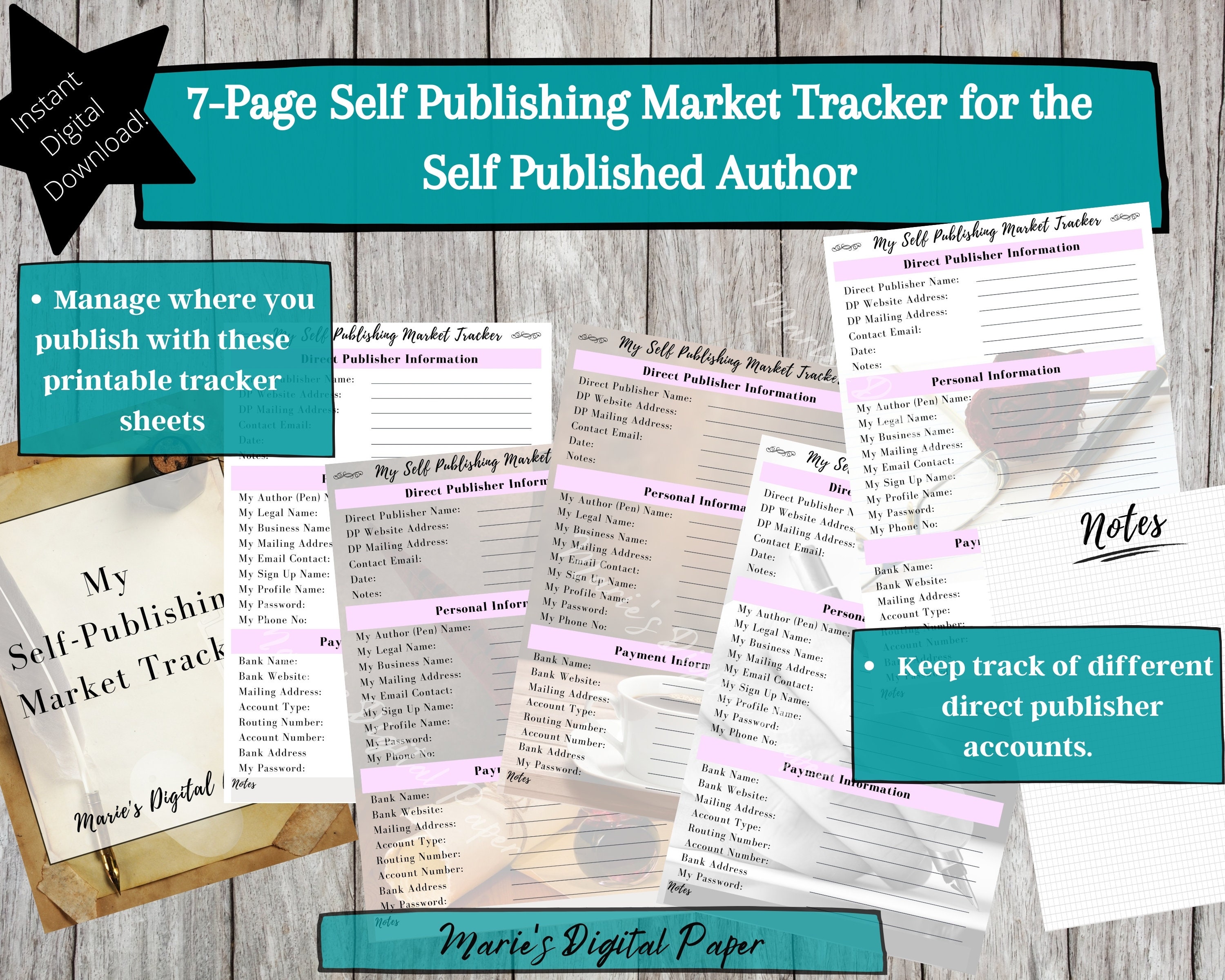 7 Page Tracker for Self-published Authors|indie Author|writers|planner ...