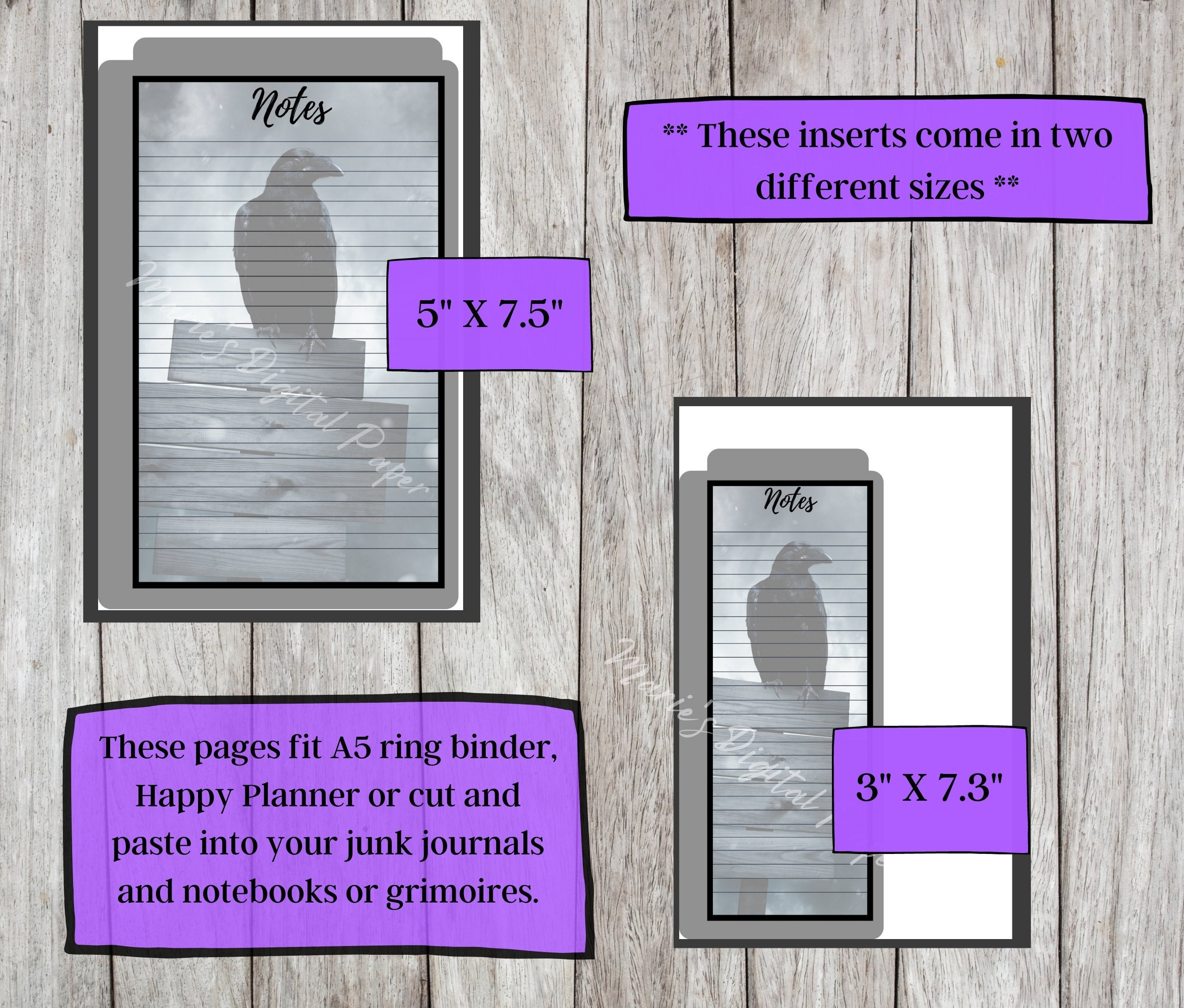 10 Page Crow Notes Pages | Printable | Journals | Halloween Paper ...
