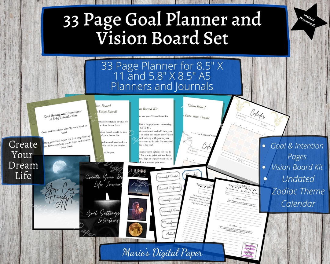 Vision Board Goal Setting Planner Digital Download Printable Set ...
