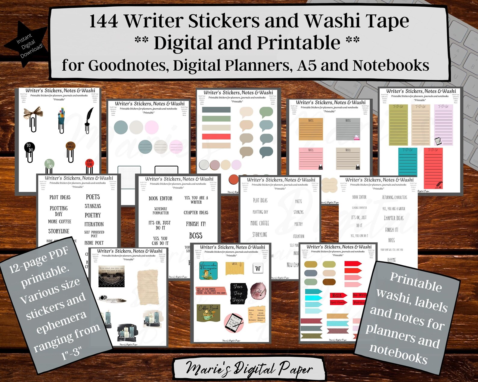 144 Author Self Published Sticker Kit Printable and Digital Stickers ...