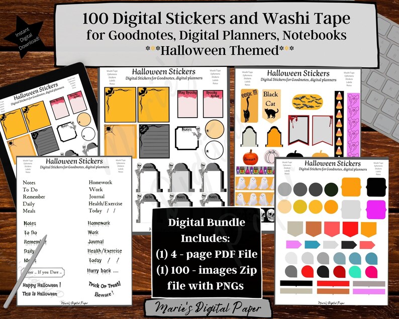 100 Halloween Digital Stickers Pre Cropped |digital Planner | PNG ...