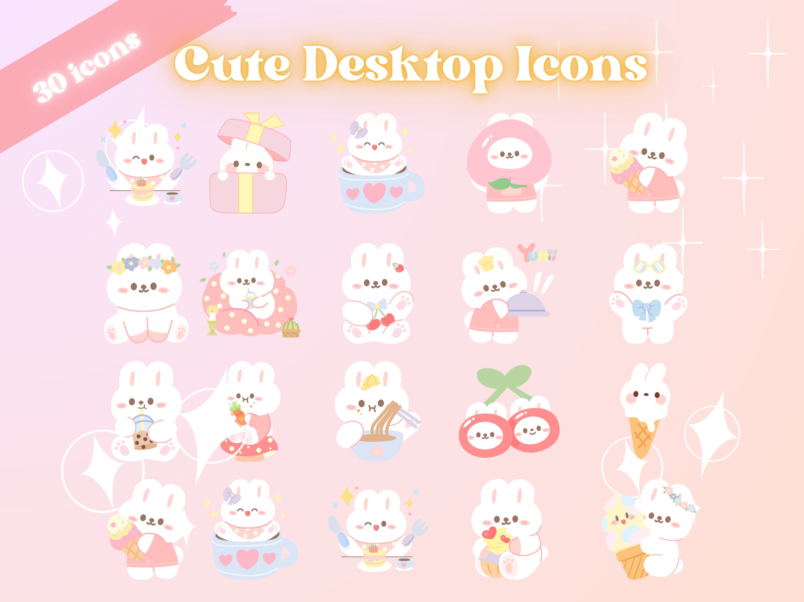 30 Cute Kawaii Bunny Aesthetic Desktop Folder Icons for Mac Desktop ...