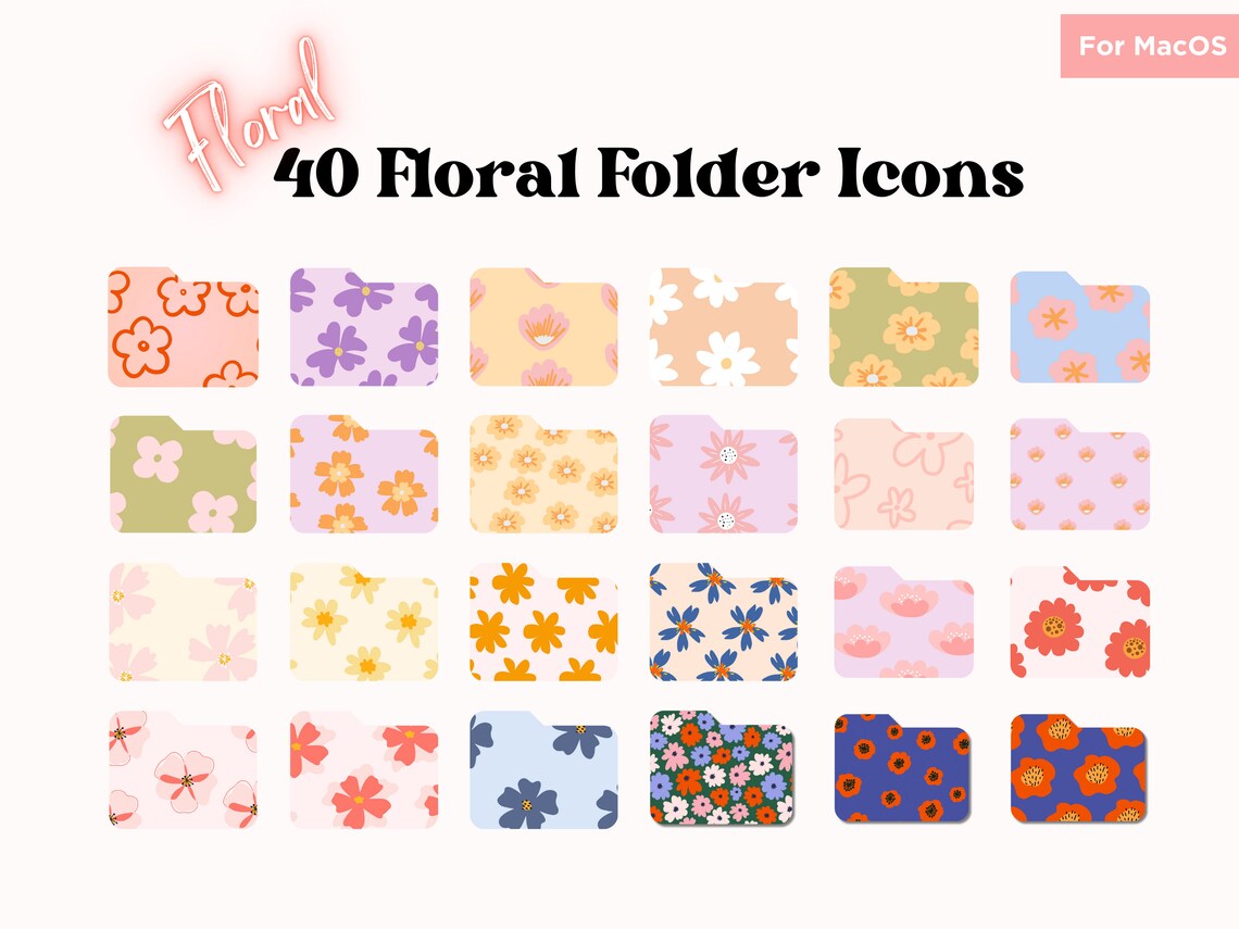 Floral Folder Icons Floral Desktop Folder Icons Mac Folder Icons File ...