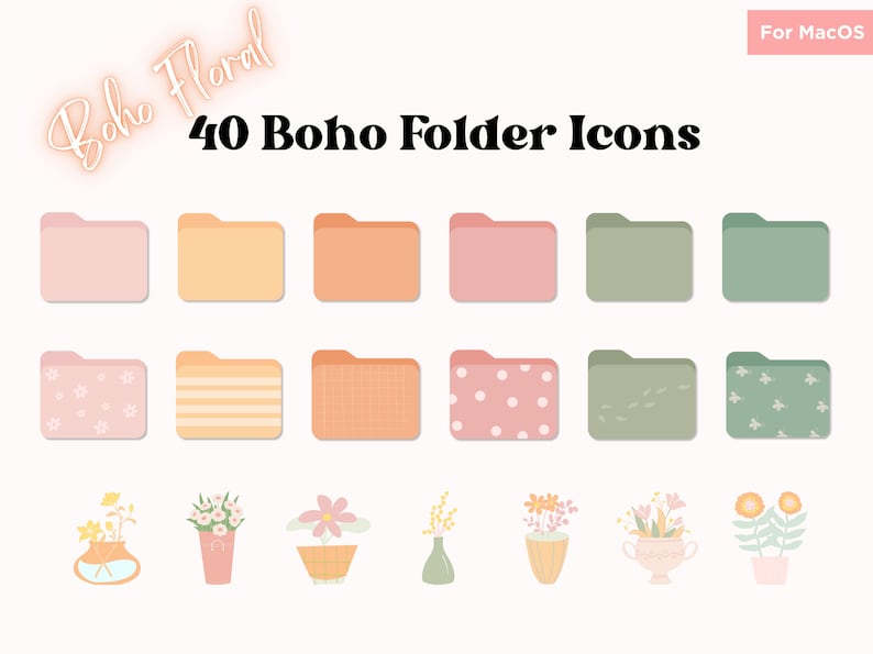 Boho Folder Icons, Aesthetic Desktop Icons, Desktop Folder Icons for ...