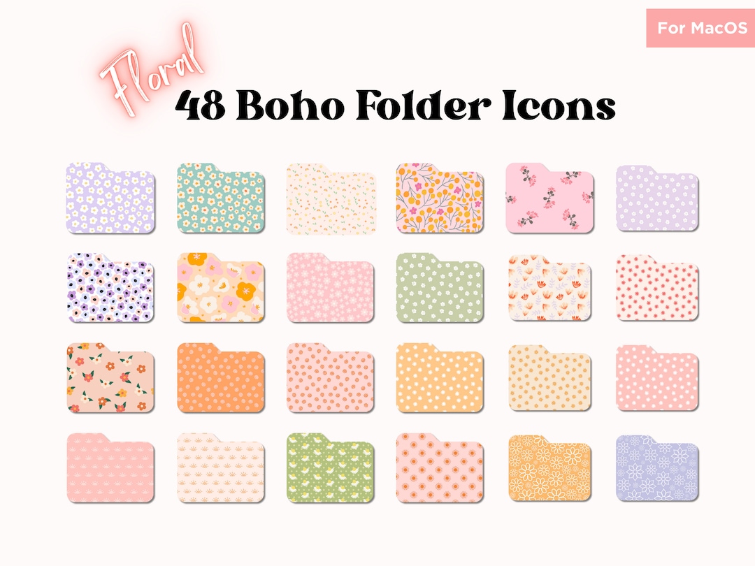 Boho Folder Icons Floral Desktop Folder Icons Mac Folder Icons File ...